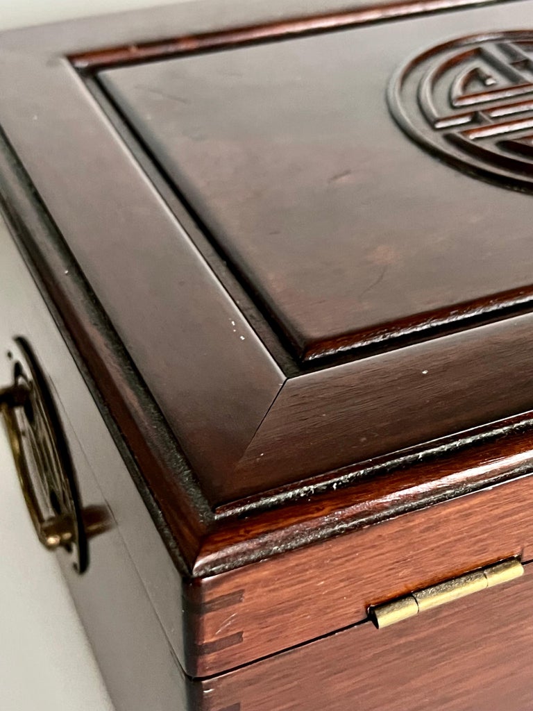 Large Chinese Rosewood Jewelry Box with Ornate Solid Brass Fittings For ...