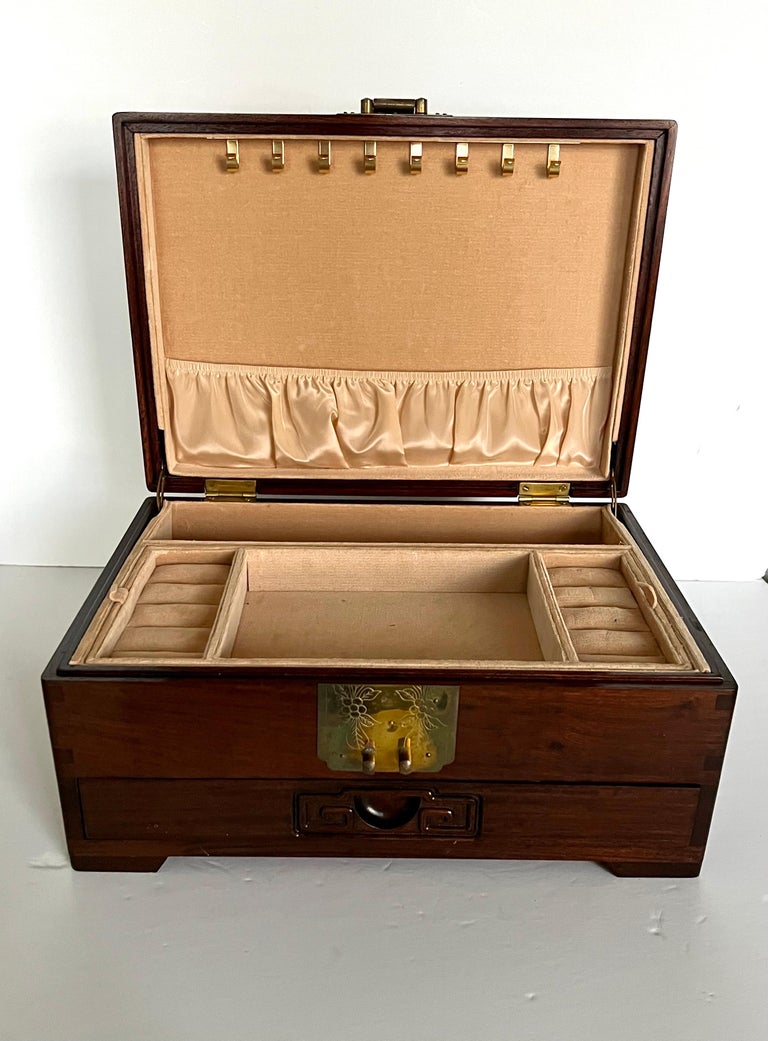 Large Chinese Rosewood Jewelry Box with Ornate Solid Brass Fittings For ...
