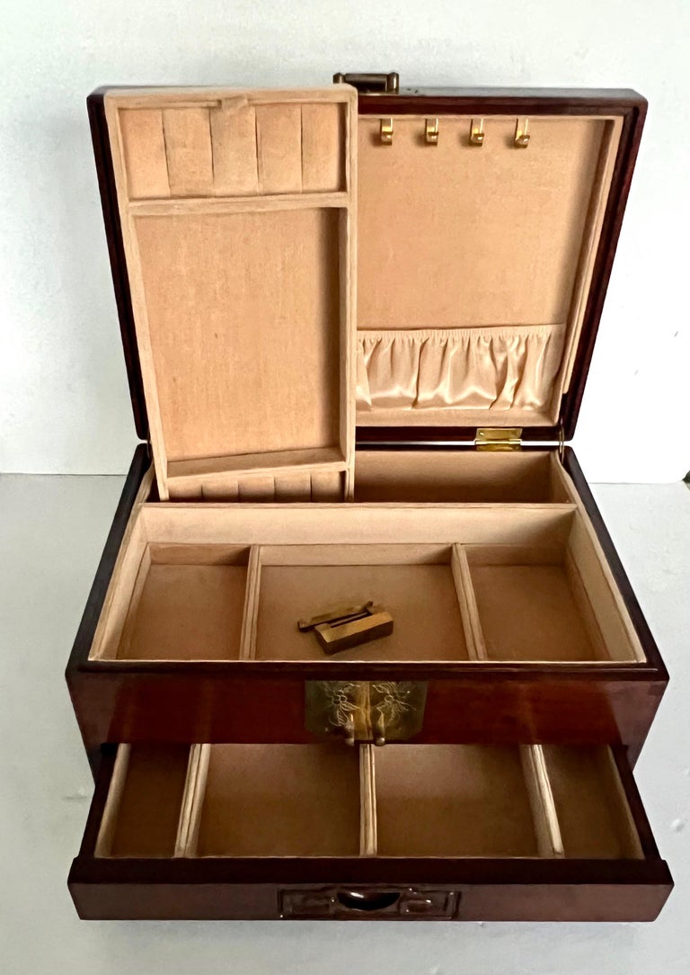 Large Chinese Rosewood Jewelry Box with Ornate Solid Brass Fittings For ...