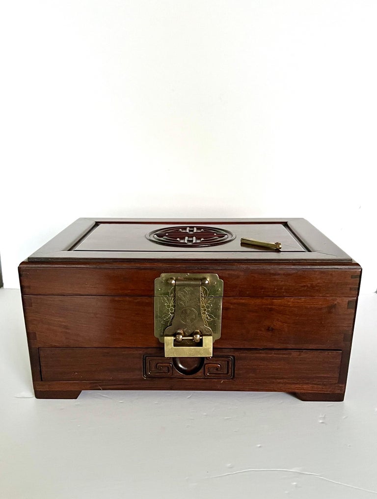 Large Chinese Rosewood Jewelry Box with Ornate Solid Brass Fittings For ...