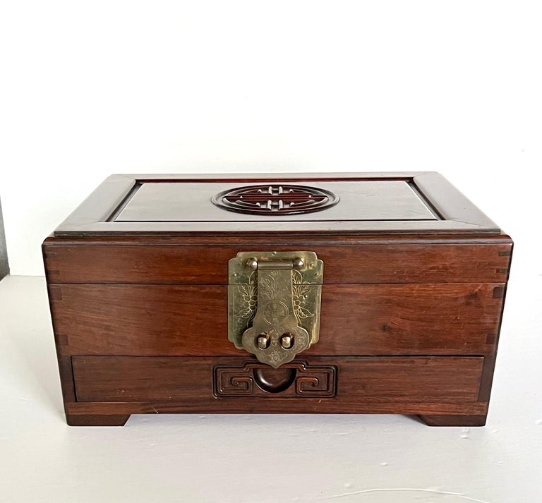 Large Chinese Rosewood Jewelry Box with Ornate Solid Brass Fittings For ...