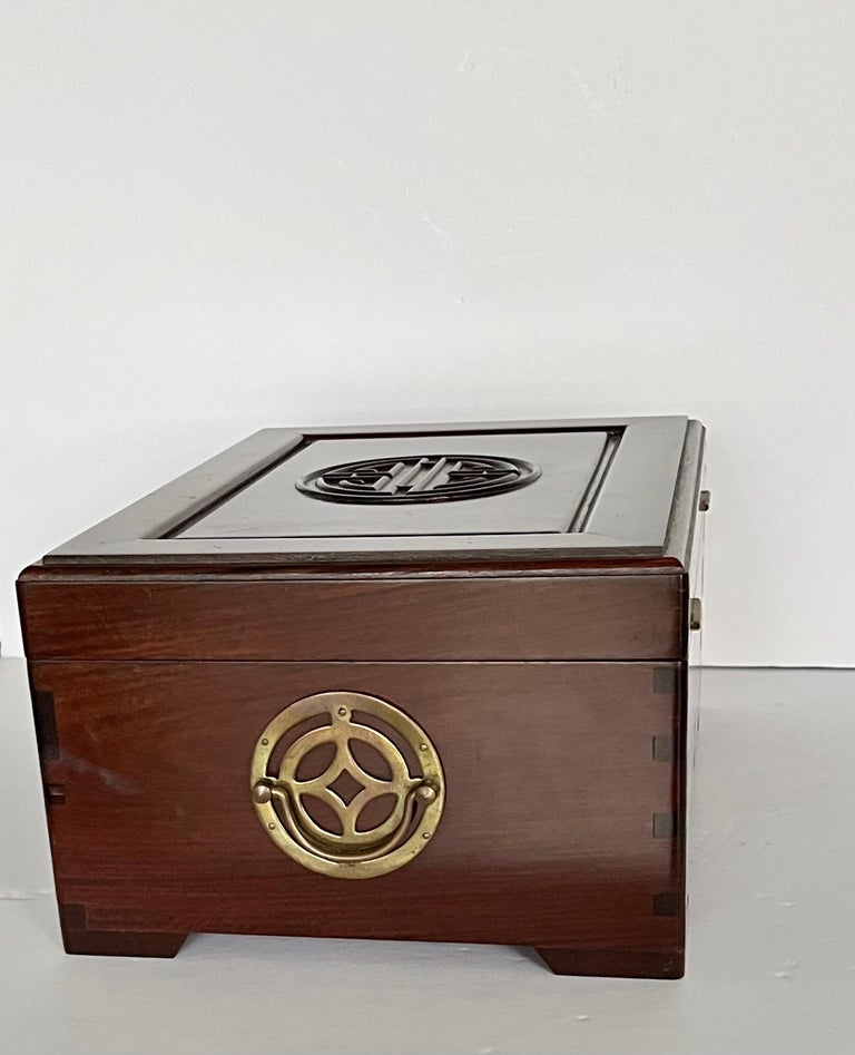 Large Chinese Rosewood Jewelry Box with Ornate Solid Brass Fittings For ...