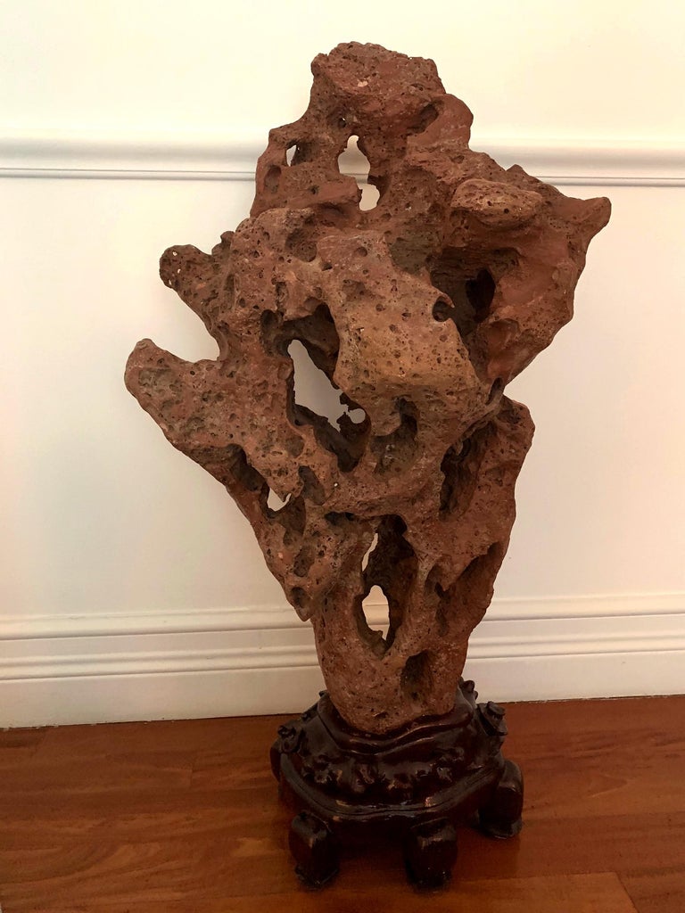 Large Chinese Scholar Stone Taihu Rock on Display Stand For Sale at 1stDibs