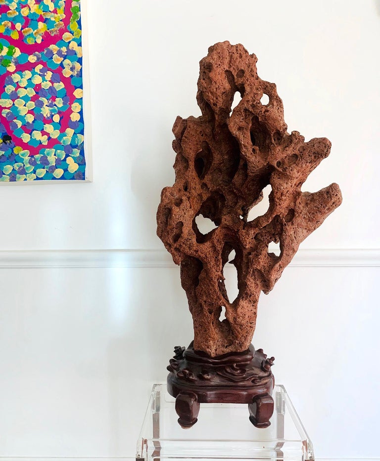 Large Chinese Scholar Stone Taihu Rock on Display Stand For Sale at 1stDibs