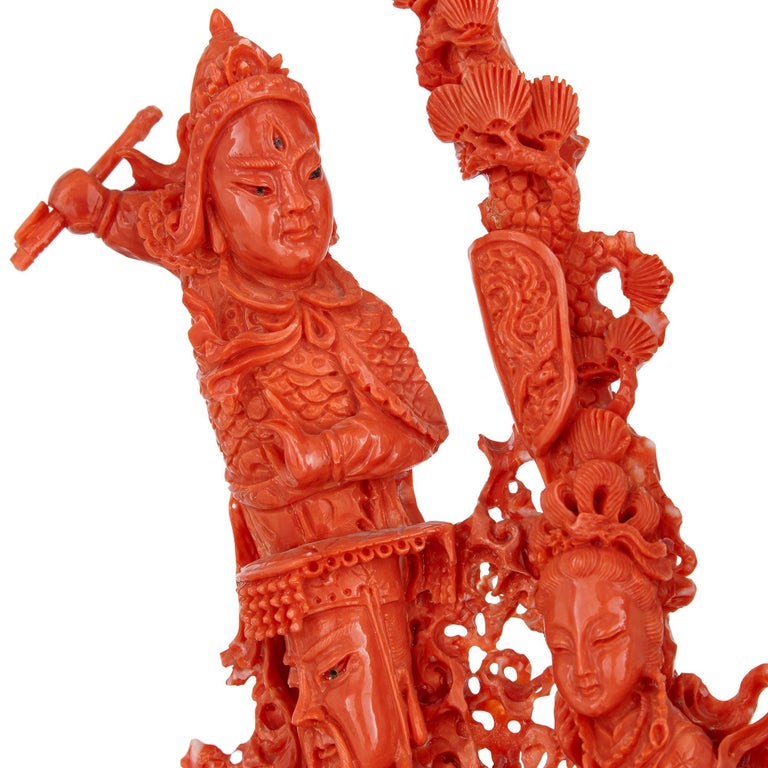 Large Chinese Sculpted Coral Depicting a Dignitary and Attendants For ...