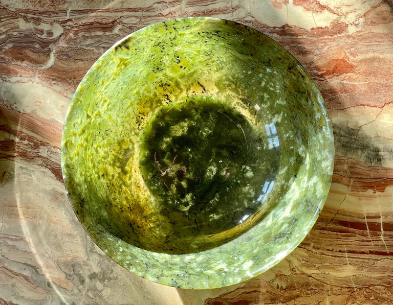 Large Chinese Spinach Green Jade Bowl at 1stDibs