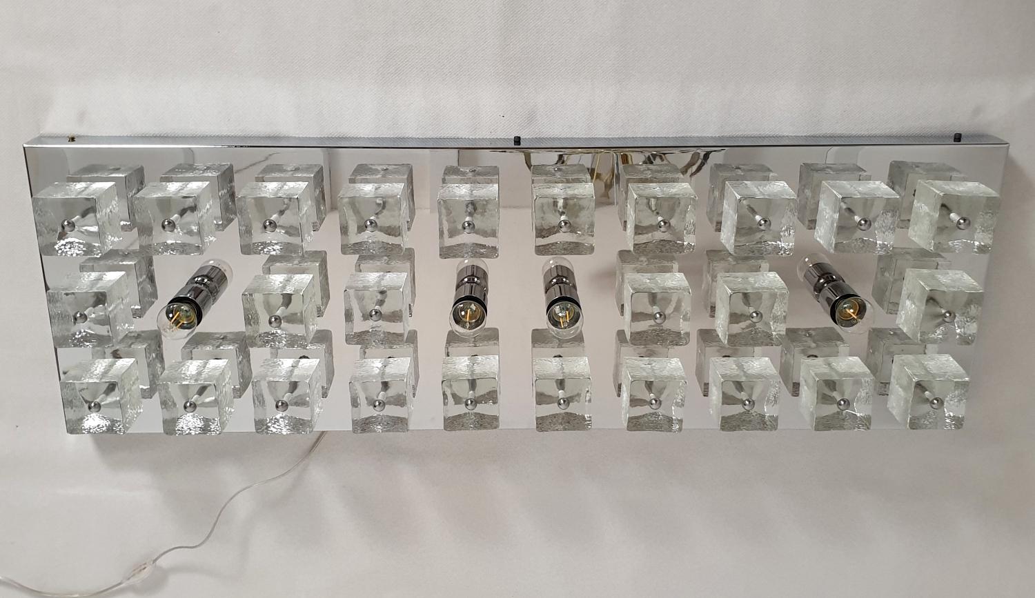 Large Chrome and Murano Glass Mid Century Flush Mount Light For Sale at ...