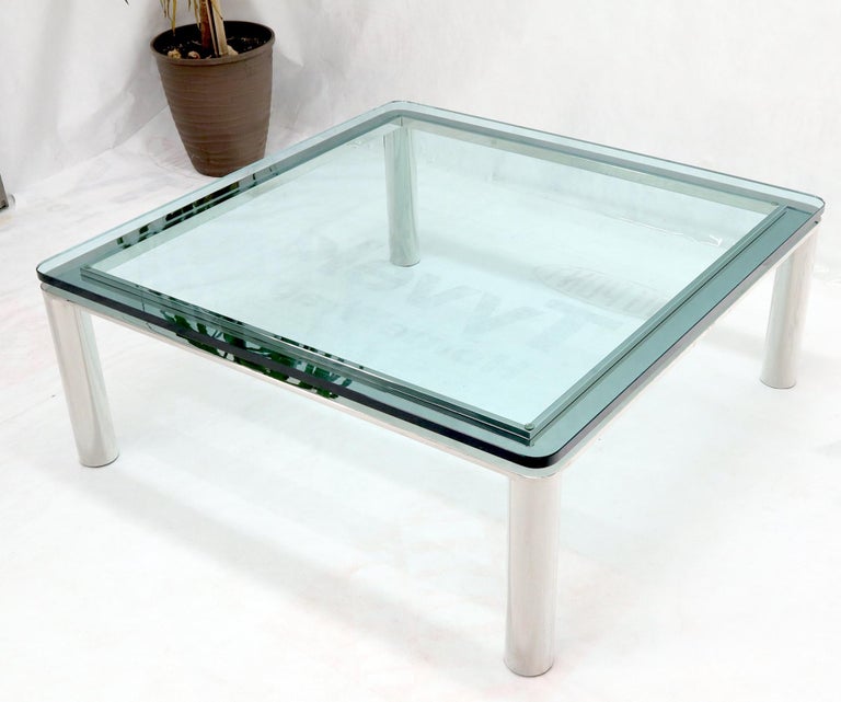 Large Chrome Square Floating Thick Glass Top Coffee Table at 1stDibs