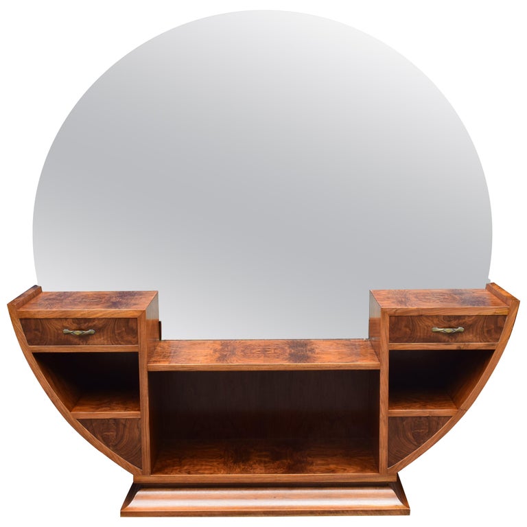 Large Circular Art Deco Walnut Dressing Table, circa 1930 at 1stDibs
