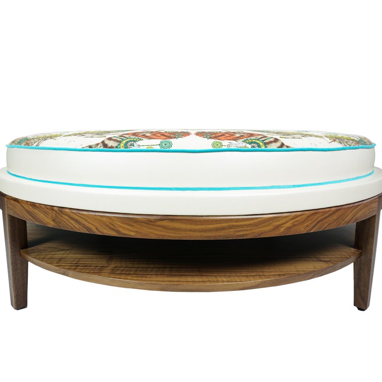 Large Circular Ottoman with Animal Print For Sale at 1stDibs