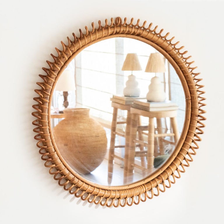 Large Circular Spiral Rattan Mirror For Sale at 1stDibs