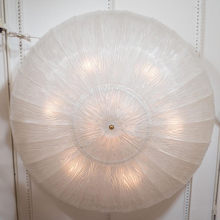 Large Circular Textured Fluted Glass Ceiling Fixture For Sale at 1stDibs