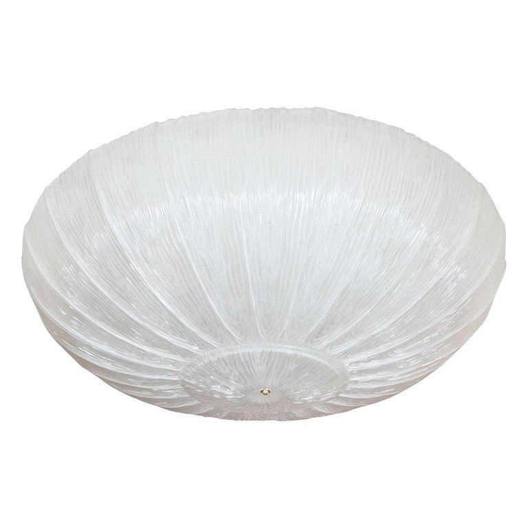 Large Circular Textured Fluted Glass Ceiling Fixture For Sale at 1stDibs