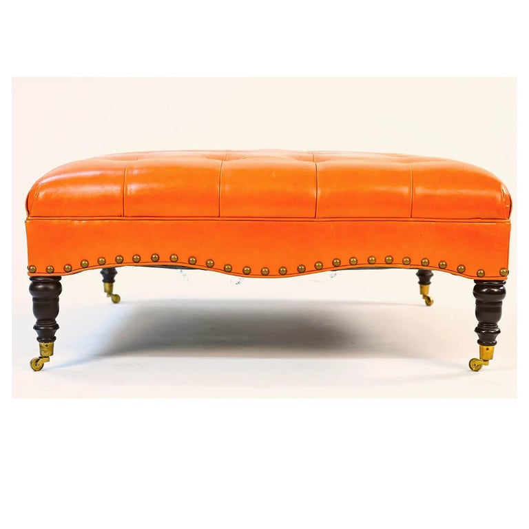 Large Classic Tufted Leather Ottoman at 1stDibs