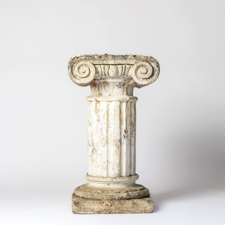 Large Classical Bust on Ionic Column Pedestal, Weathered Garden Statue ...