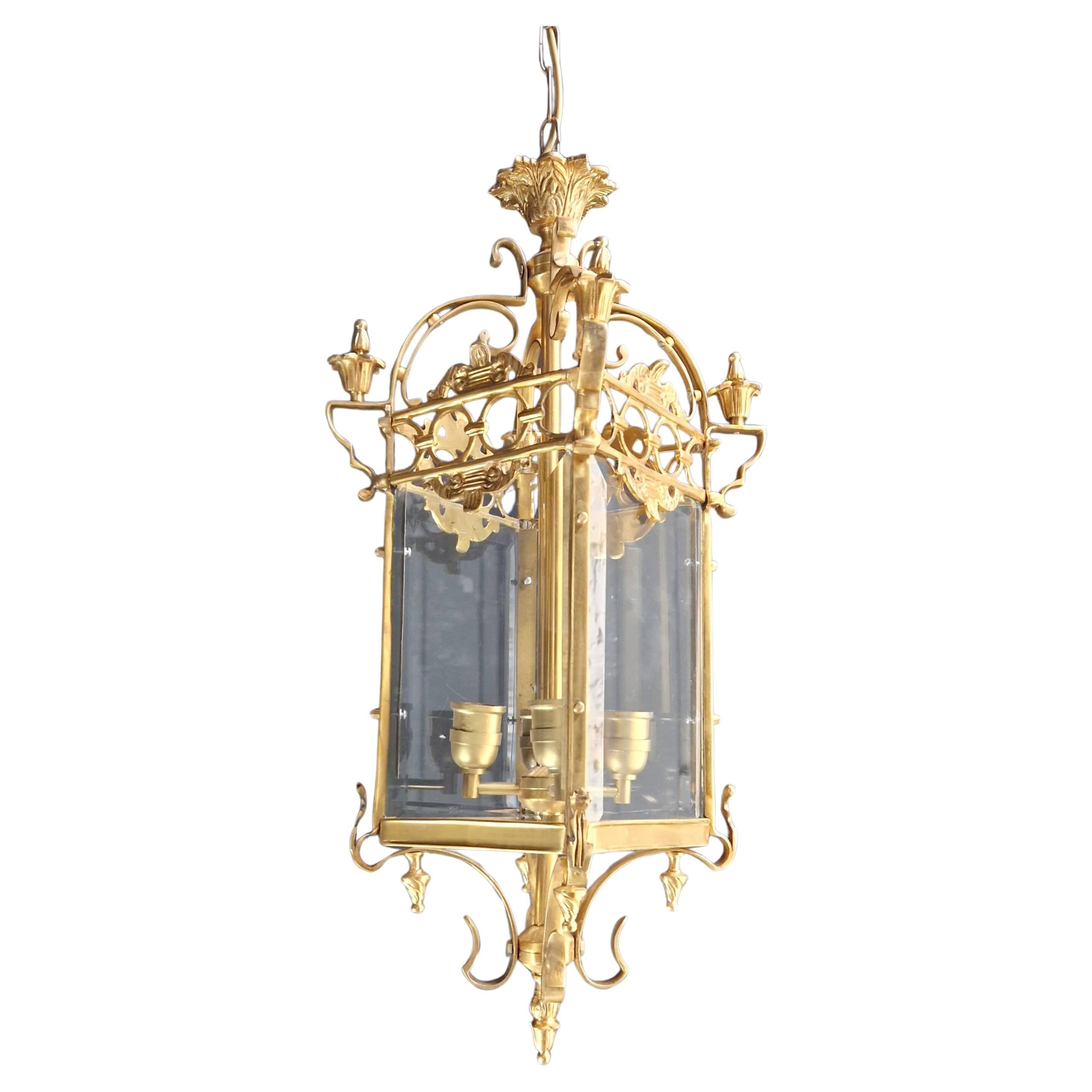 Large Classical Lantern Brass Glass Gold Pendant Lighting Lantern For ...