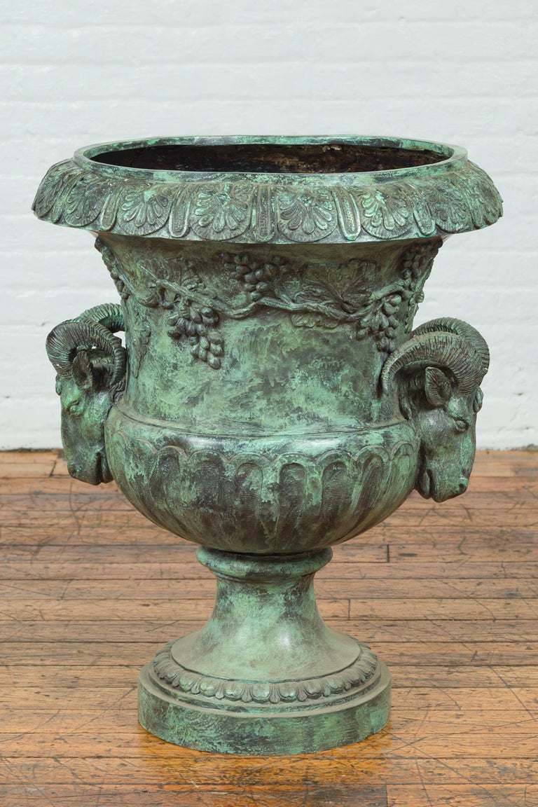Large Classical Roman Style Bronze Urn Planter with Verde Patina and ...