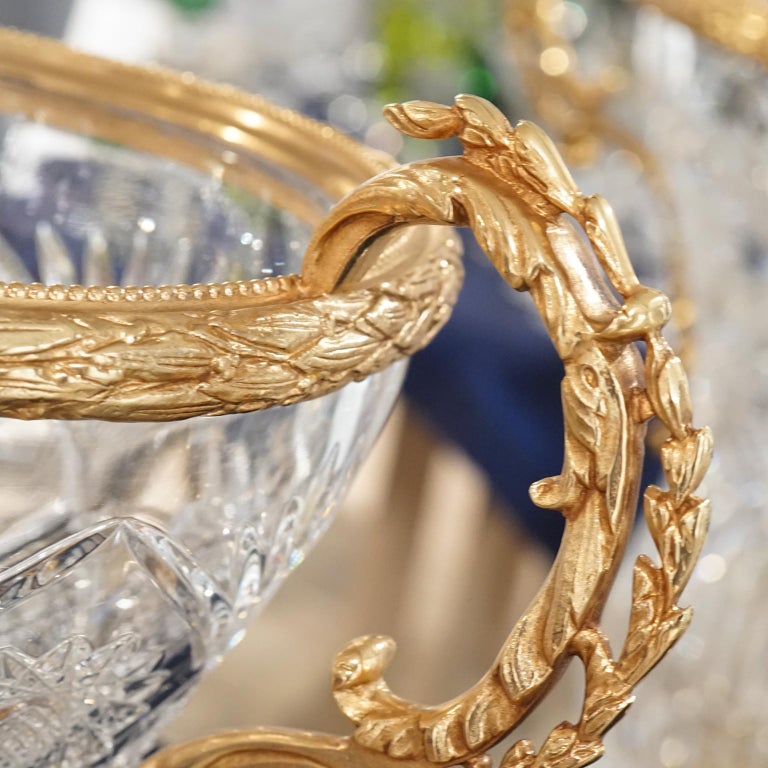 Large Clear Crystal Vase Design Palmier with Covered Gold Bronze For ...