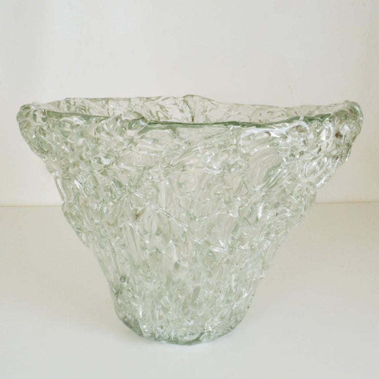 Large Clear Glass Vessel with Abstract Texture by Mihai Topescu For ...