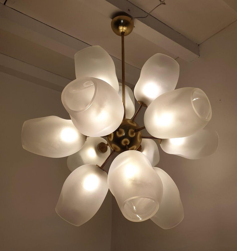 Large Clear Murano Glass/Brass Sputnik Chandelier, Mazzega Style For ...