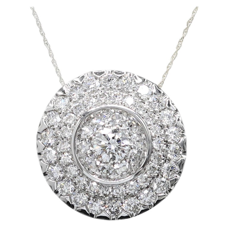 Large Cluster Diamond Pendant 18k Gold Round Circle of Diamonds ...