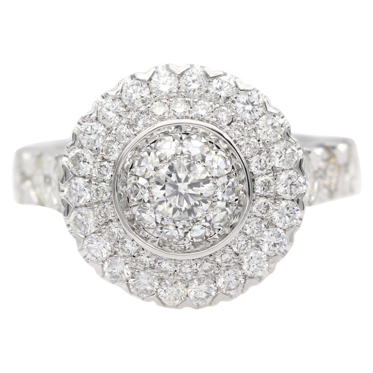 Large Cluster Diamond Ring 18 Karat White Gold Round Circle of Diamond ...
