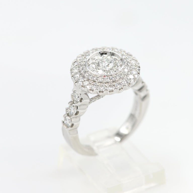Large Cluster Diamond Ring 18 Karat White Gold Round Circle of Diamond ...