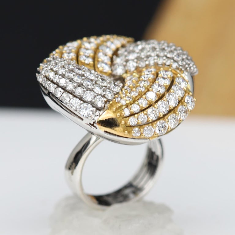 Large Cocktail Diamond Ring 18 Karat Gold Two-Tone Big Diamond Ring at ...