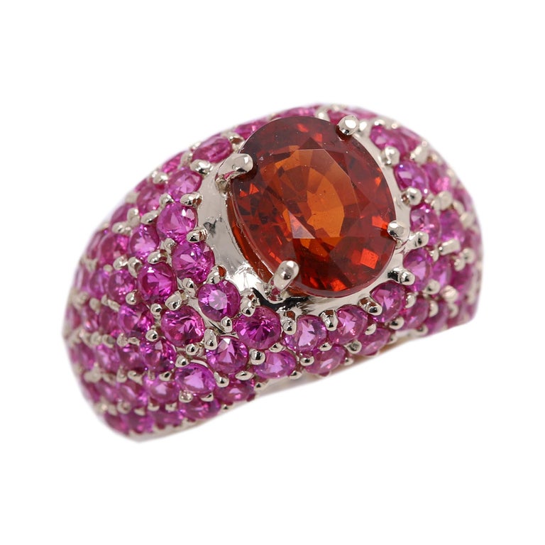 Large Cocktail Ring Pink Ruby and Spessartine-Orange Garnet 18 Karat ...