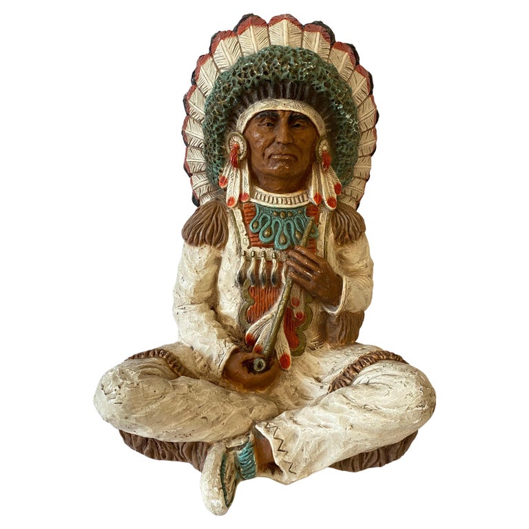 Large Collectible Native American Indian Chief Statue Signed Vaughn ...