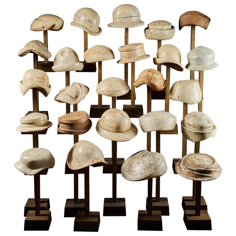 Large Collection of 25 Wooden Hat Forming Shape Models on Custom Made ...