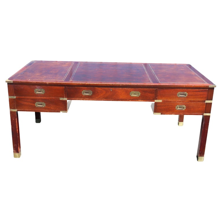 Large Colonial Style British Mahogany Campaign Desk For Sale at 1stDibs