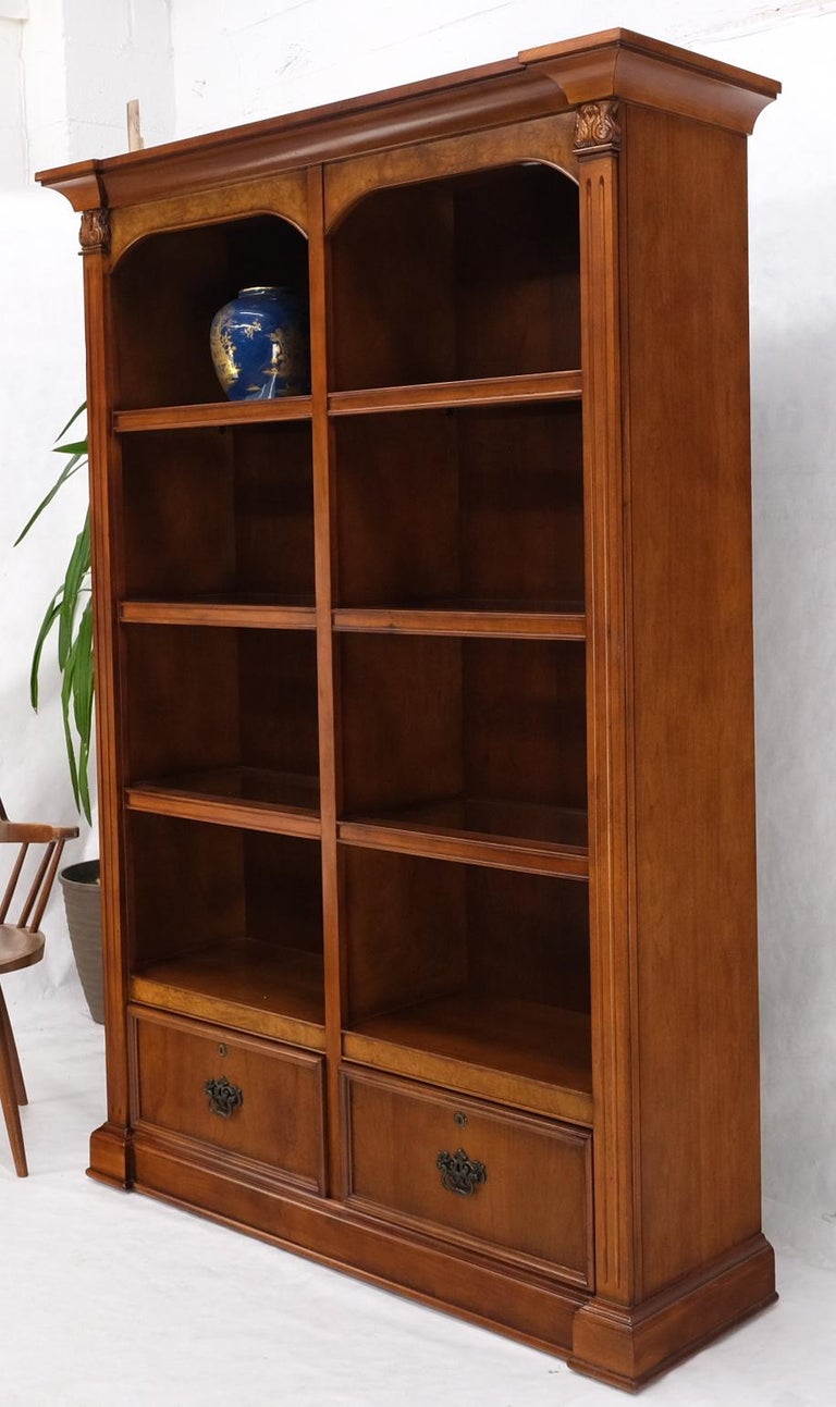 Large Colonial Two Drawer Compartment Double Bookcase Shelf Wall Unit ...