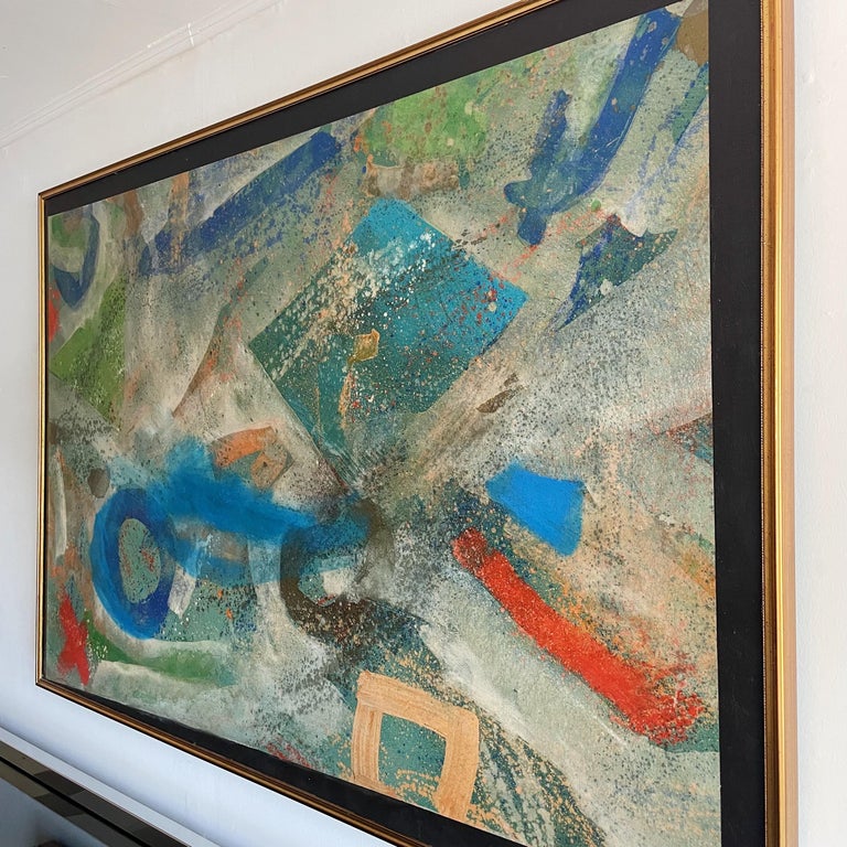 Large Colorful Abstract Vintage Acrylic on Canvas Signed Jerry Cohen ...