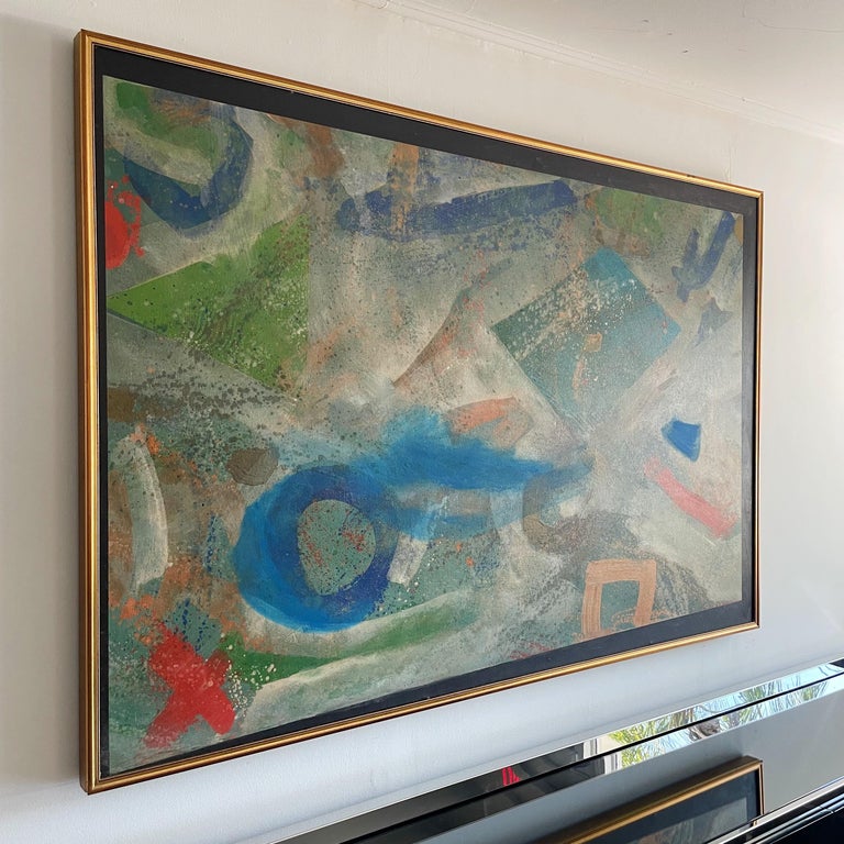 Large Colorful Abstract Vintage Acrylic on Canvas Signed Jerry Cohen ...