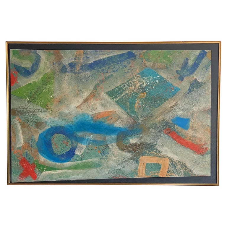Large Colorful Abstract Vintage Acrylic on Canvas Signed Jerry Cohen ...