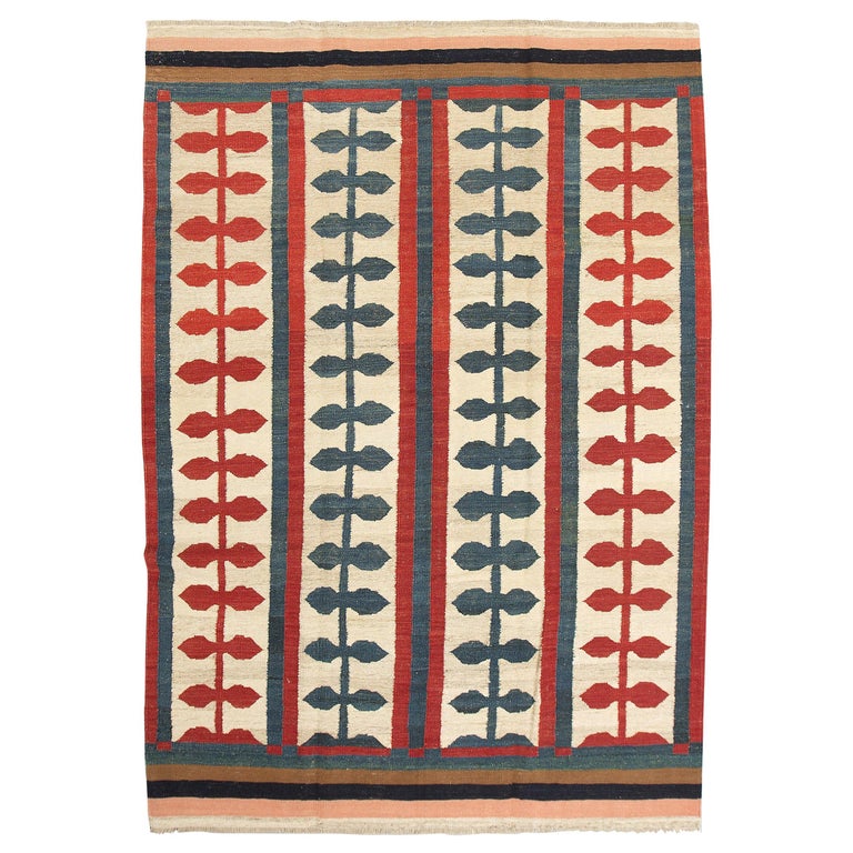 Large Colorful Flat-Weave Rug at 1stDibs