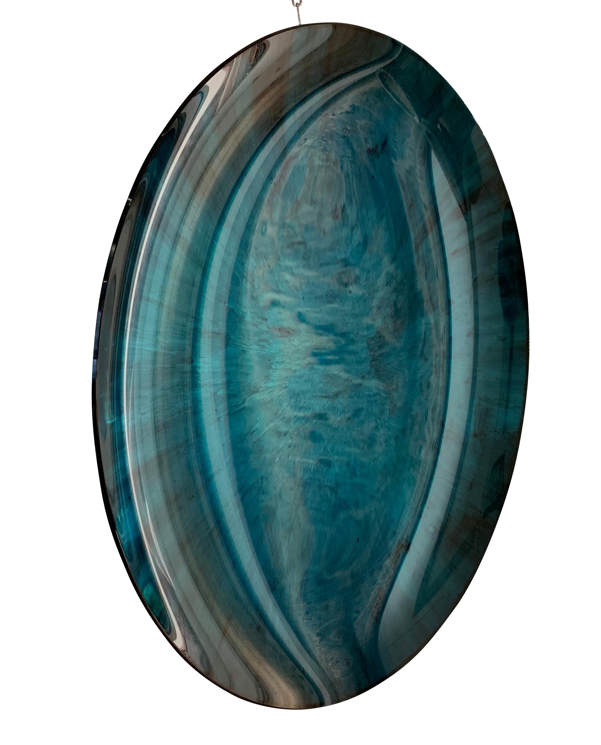 Large Concave Blue Mirror, France, Contemporary at 1stDibs