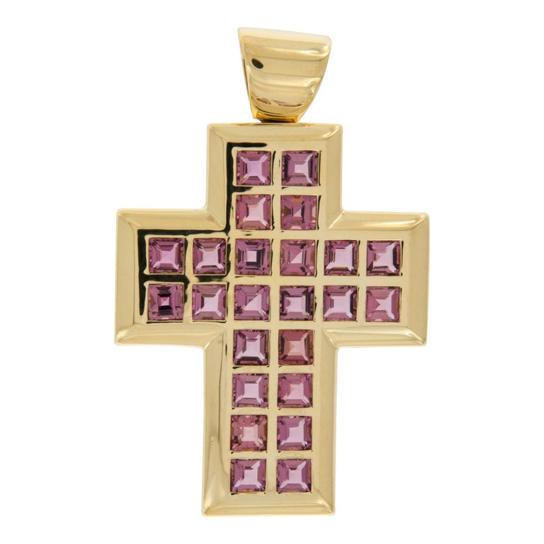 Large Contemporary 18 Karat Gold and Tourmaline Cross For Sale at 1stDibs