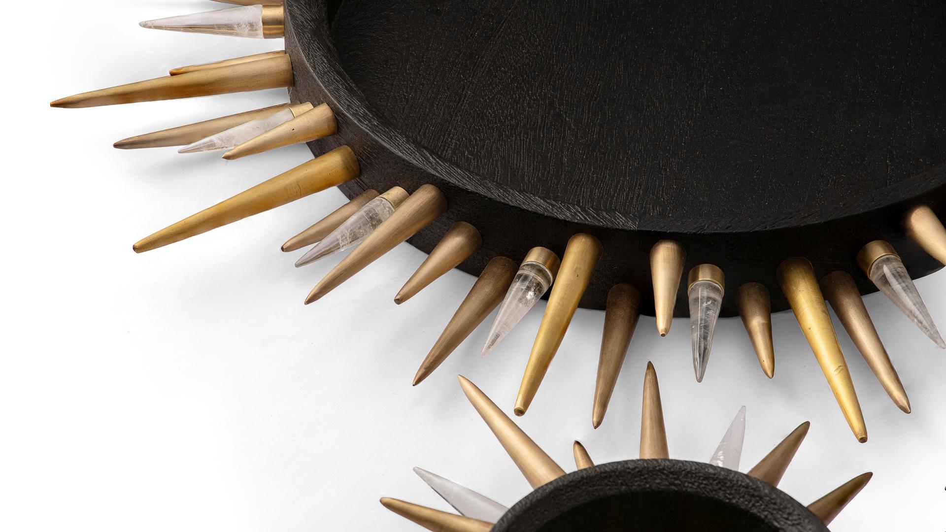 Piton Tray, Large Charred Oak Tray with Brass and Quartz Spikes For ...