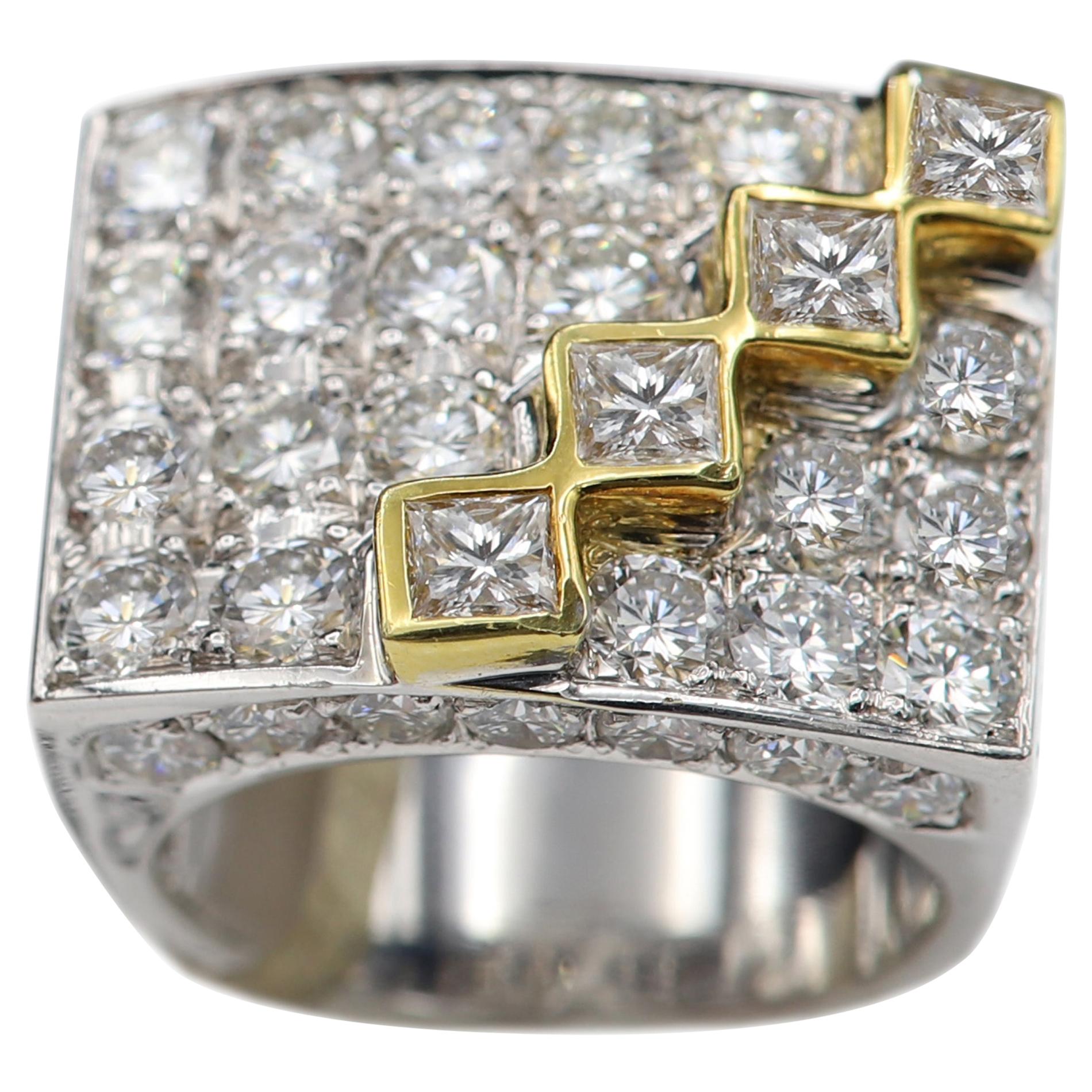 Marquise and Princess Cut Diamond Gold Illusion Ring at 1stDibs