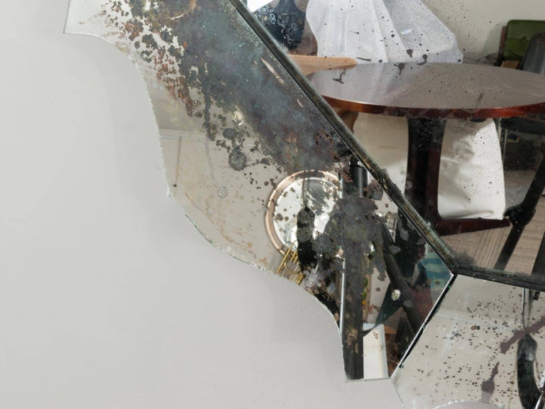 Large Contemporary Hexagonal Scalloped Silver Foxed Wooden Mirror at ...