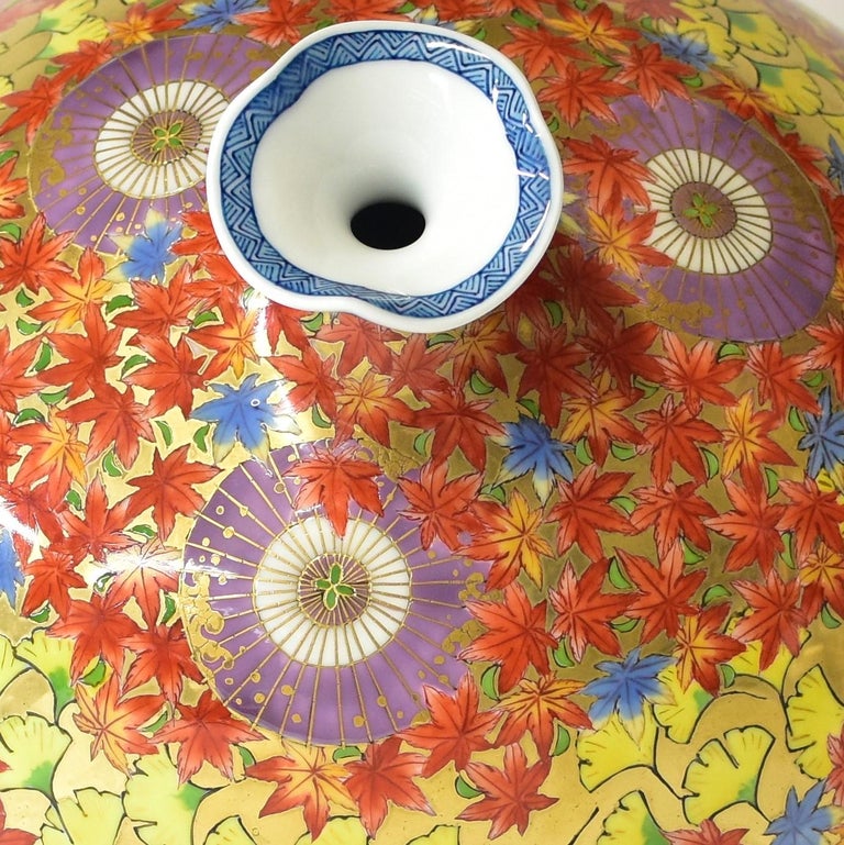 Large Contemporary Japanese Gilded Red Yellow Ceramic Vase by Master ...