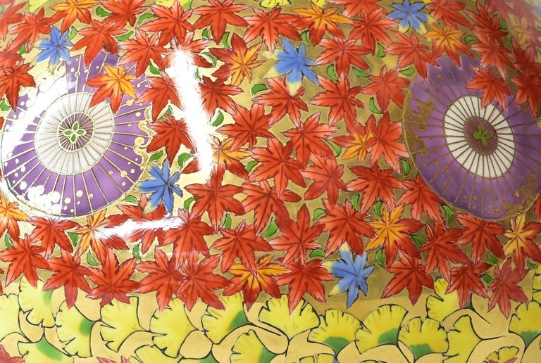 Large Contemporary Japanese Gilded Red Yellow Ceramic Vase by Master ...