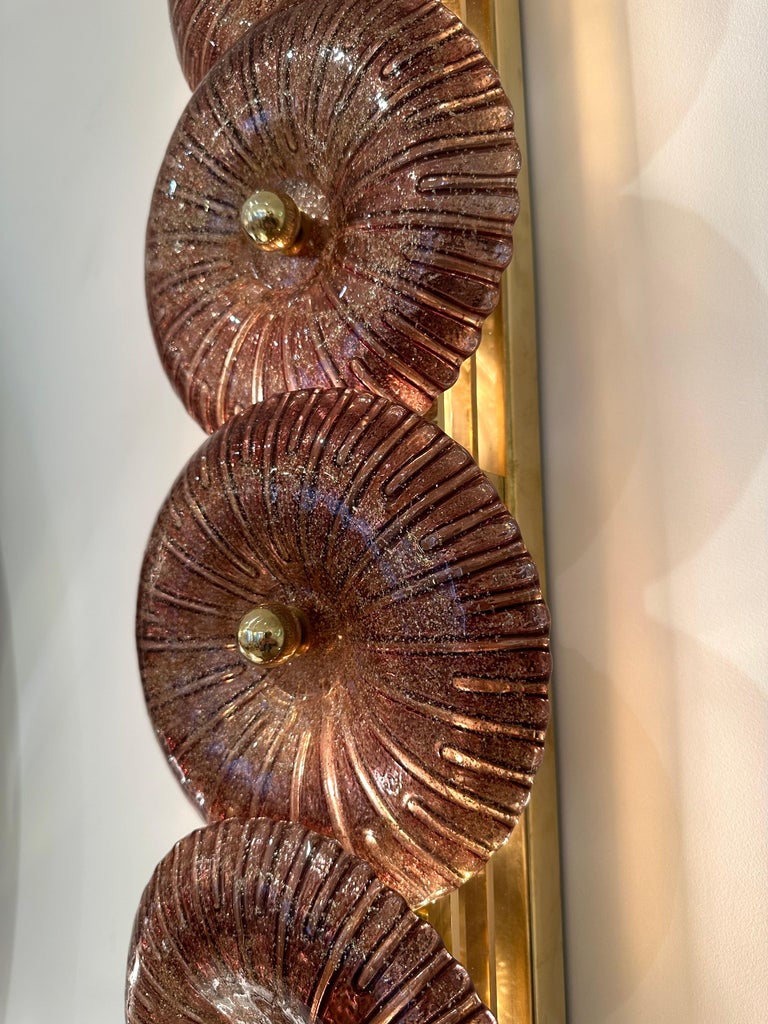 Large Contemporary Pair of Brass Pink Gold Leaf Murano Glass Sconces ...