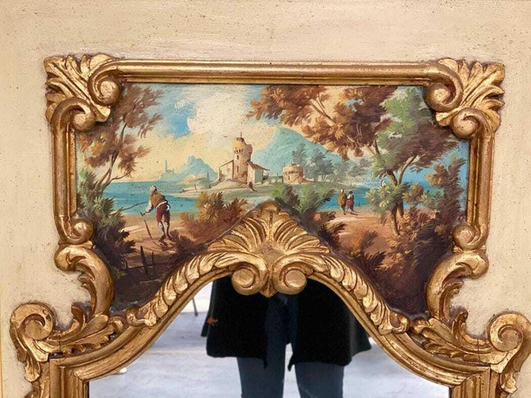 Large Continental Hand Painted Wall Mount Mirror, c1900 For Sale at 1stDibs