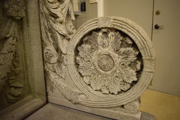 Large Continental Neoclassical Cast Stone Double-Sided Bench, Limestone ...