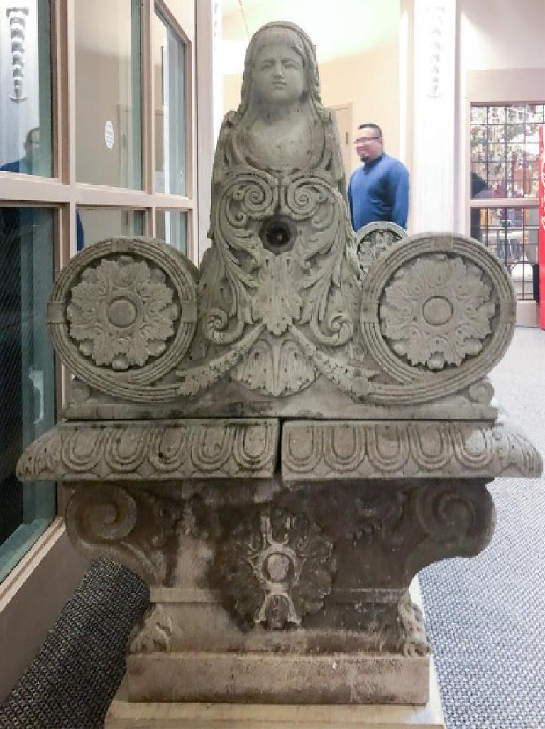 Large Continental Neoclassical Cast Stone Double-Sided Bench, Limestone ...