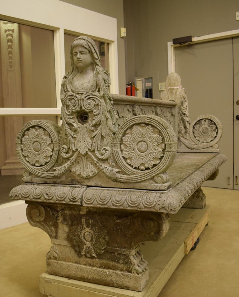 Large Continental Neoclassical Cast Stone Double-Sided Bench, Limestone ...