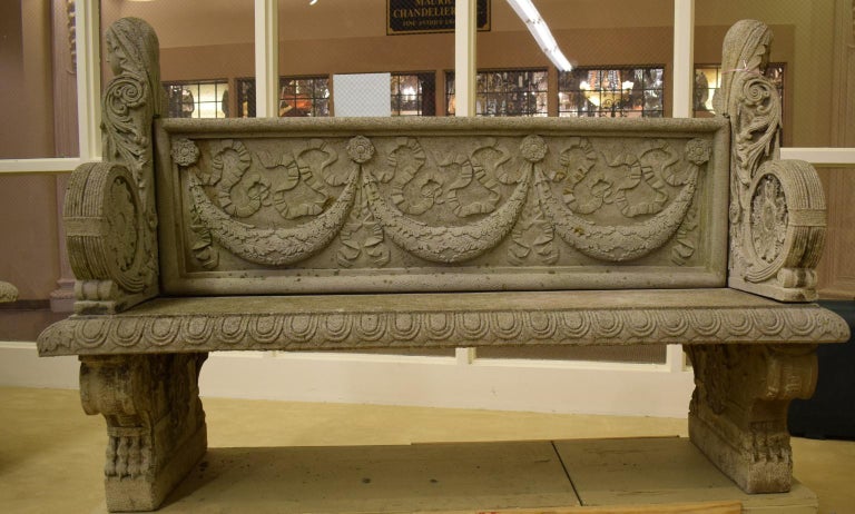 Large Continental Neoclassical Cast Stone Double-Sided Bench, Limestone ...